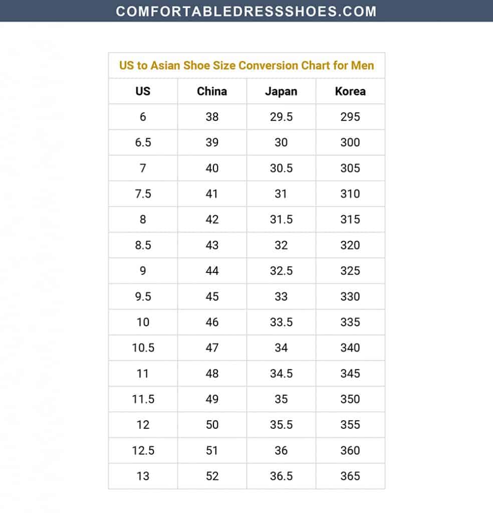 Chinese Shoe Size Conversion Chart